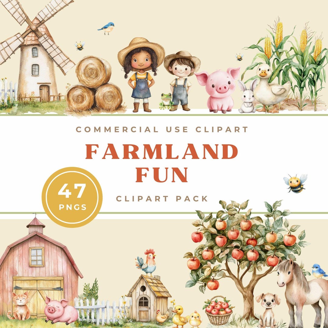Watercolor Farm Scene Clipart - Farmland Art - Digital Download for ...