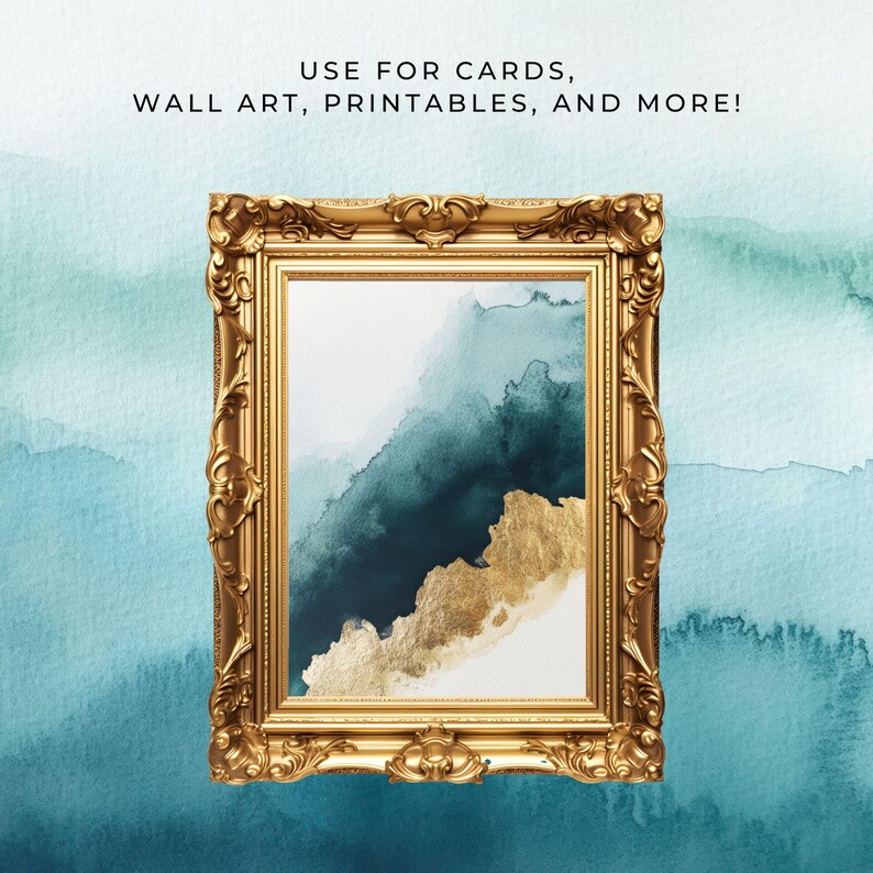 Teal & Gold Watercolor Digital Paper - Abstract Background - Printable ...