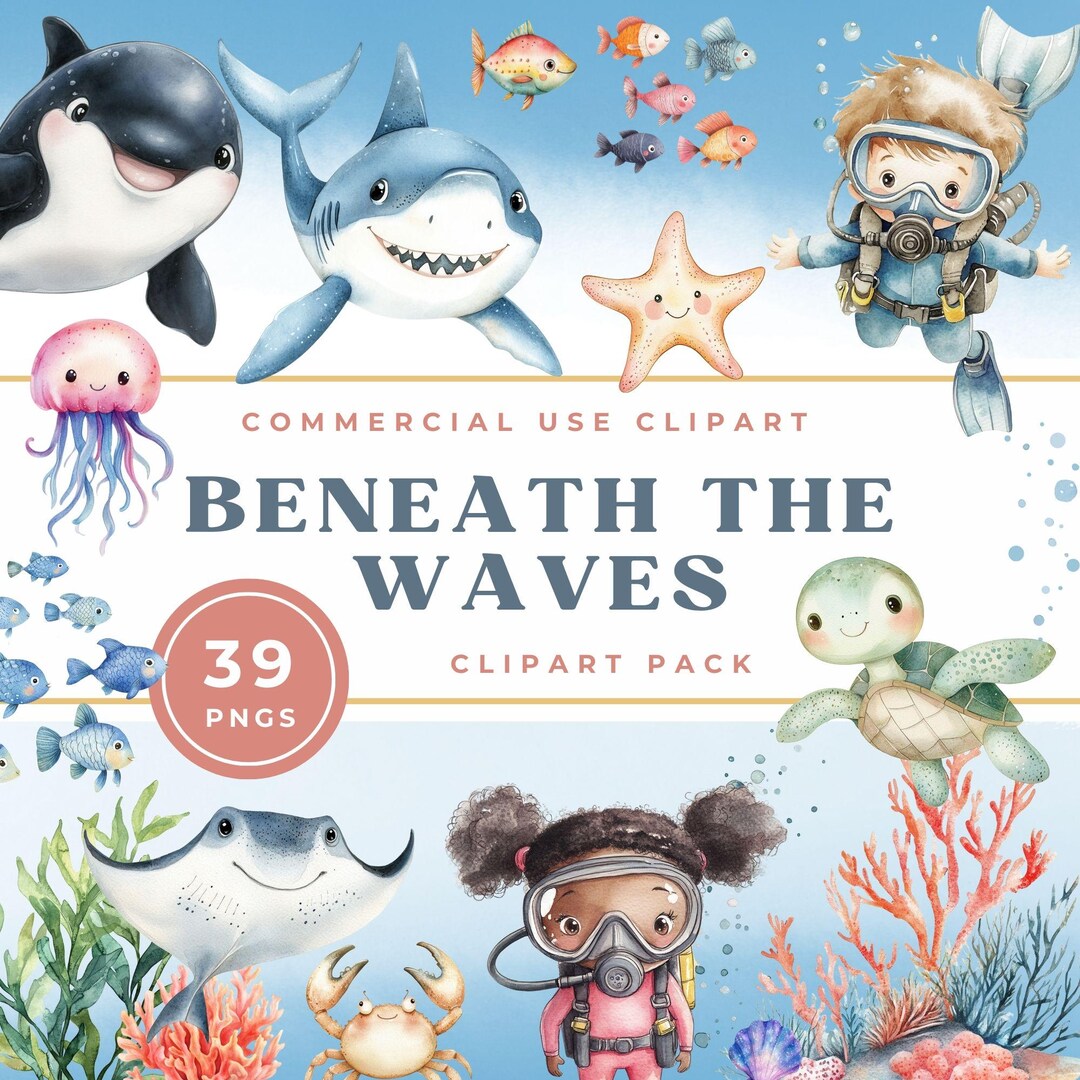 Beneath the Waves Clip Art - Commercial Use Clip Art - Watercolor Clip ...