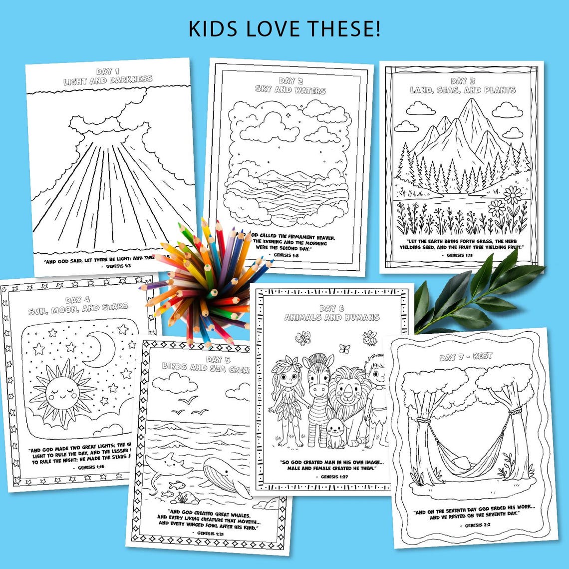 7 Days of Creation Bible Coloring Craft, Kids Coloring Pages, Sunday ...