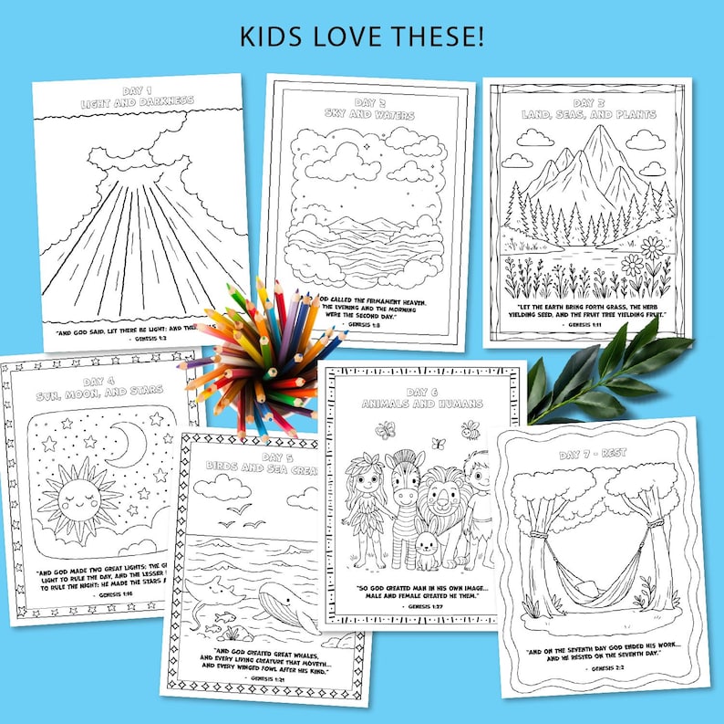 7 Days of Creation Bible Coloring Craft, Kids Coloring Pages, Sunday ...