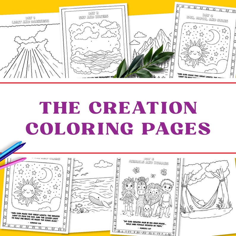 7 Days of Creation Bible Coloring Craft, Kids Coloring Pages, Sunday ...