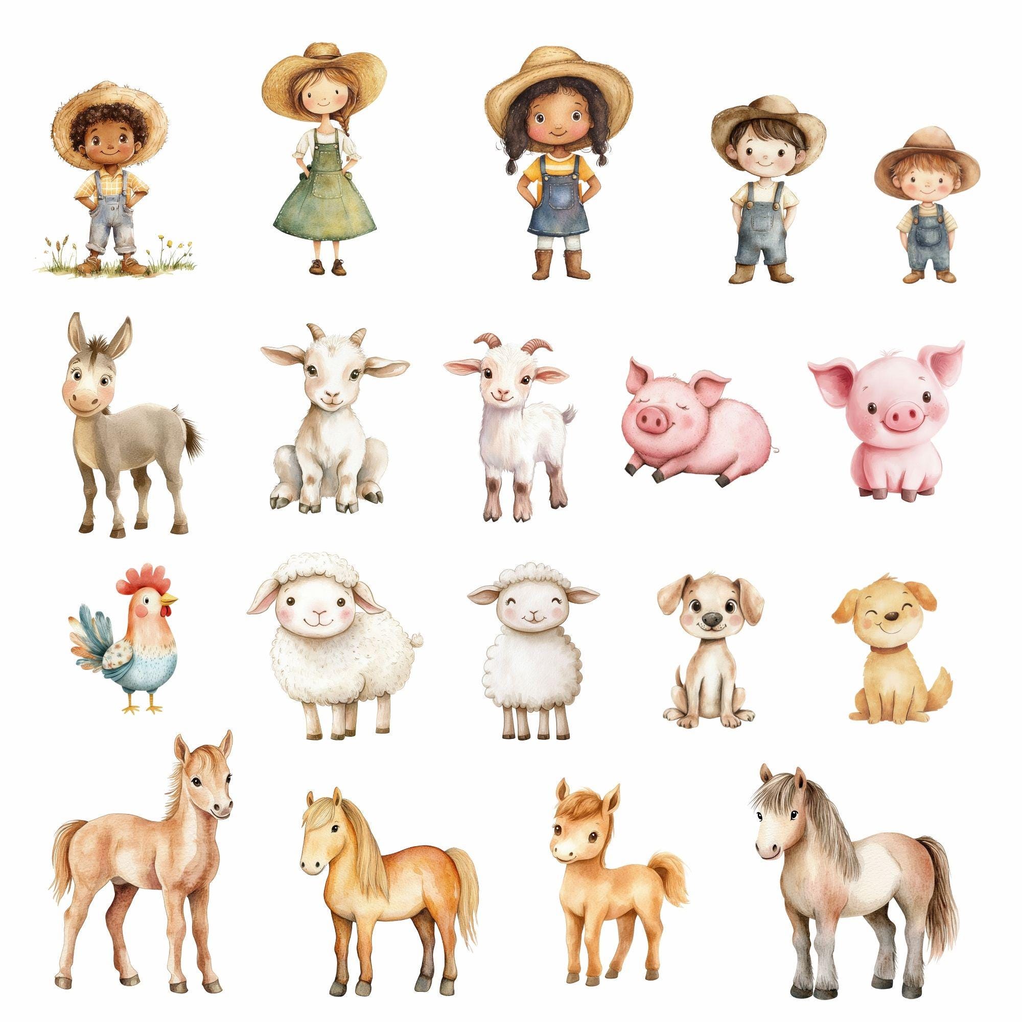 Watercolor Farm Scene Clipart - Farmland Art - Digital Download for ...