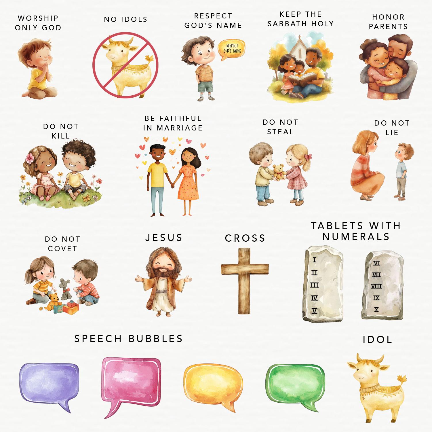 Moses and 10 Commandments Clip Art, Religious Art for Kids, Bible Story ...