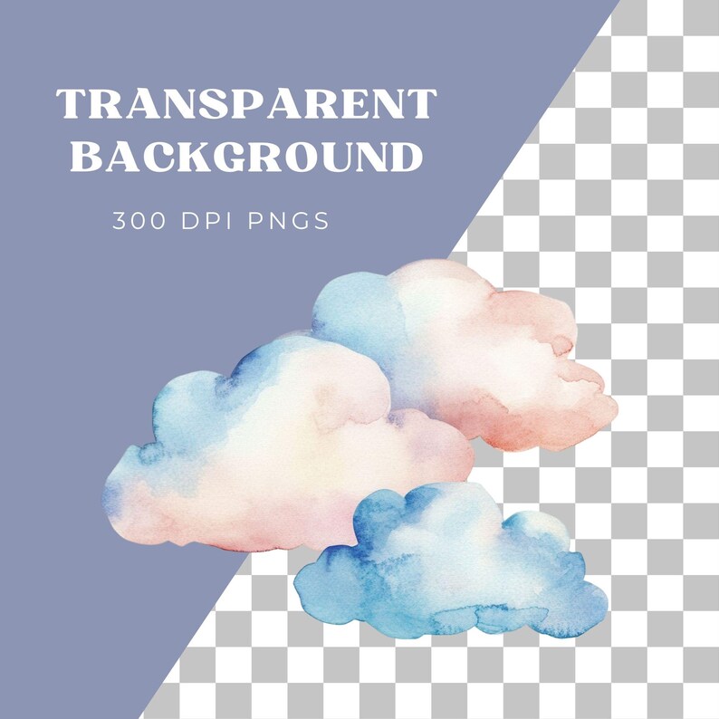 Watercolor Clouds Clipart - Cute Weather Illustrations - Digital ...