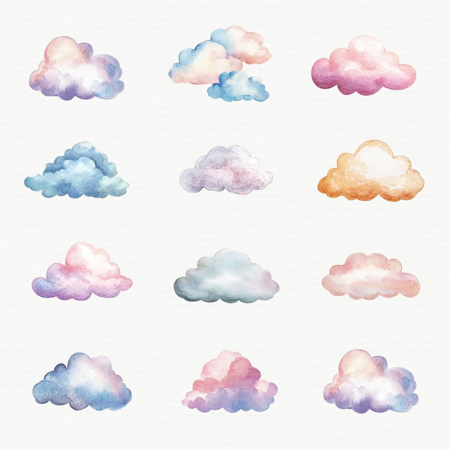 Watercolor Clouds Clipart - Cute Weather Illustrations - Digital ...