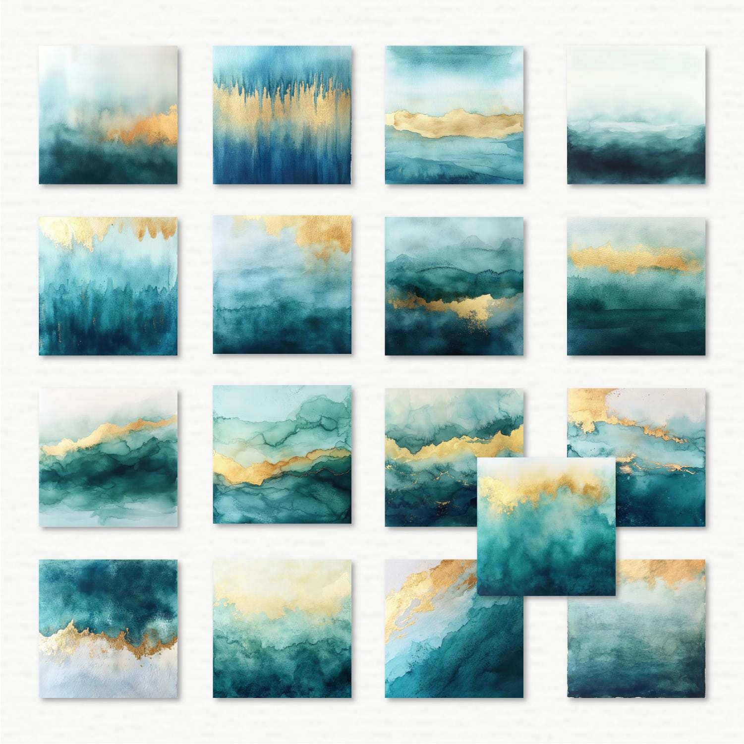 Teal & Gold Watercolor Digital Paper - Abstract Background - Printable ...