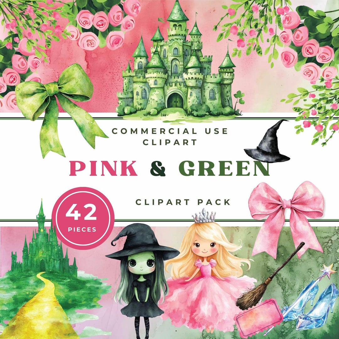 Wicked Pink and Green Bow PNG - Commercial Use Clip Art - Pink Coquette ...