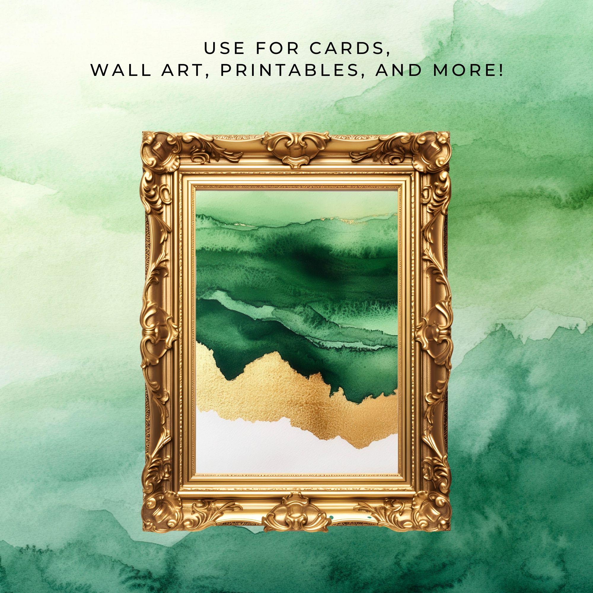 Green and Gold Watercolor Digital Paper - Printable Textures for ...