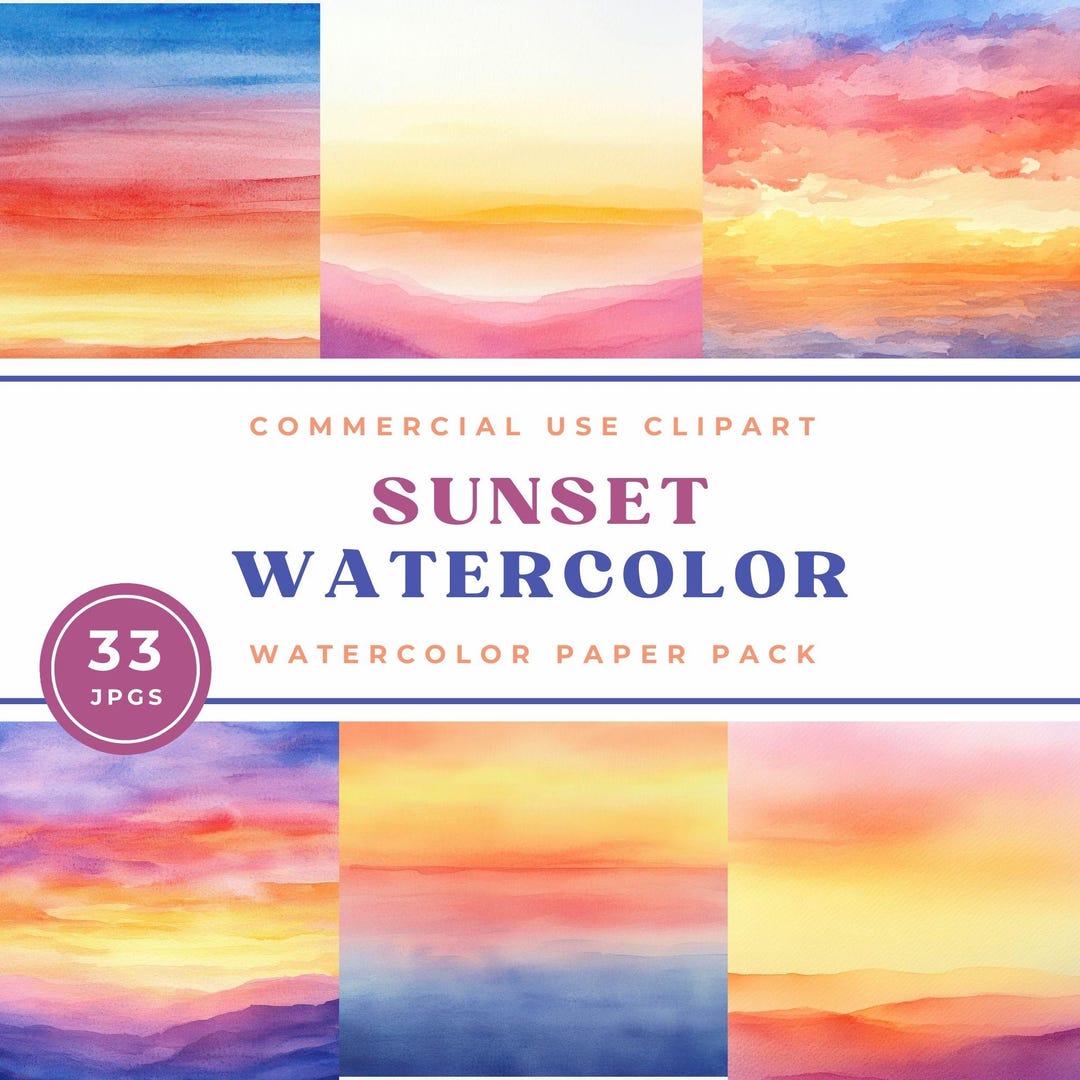 Vibrant Sunset Watercolor Paper - Beach Clipart - Printable Art - High ...