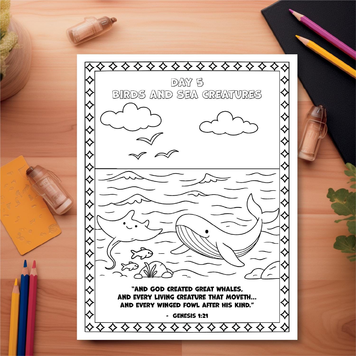 7 Days of Creation Bible Coloring Craft, Kids Coloring Pages, Sunday ...