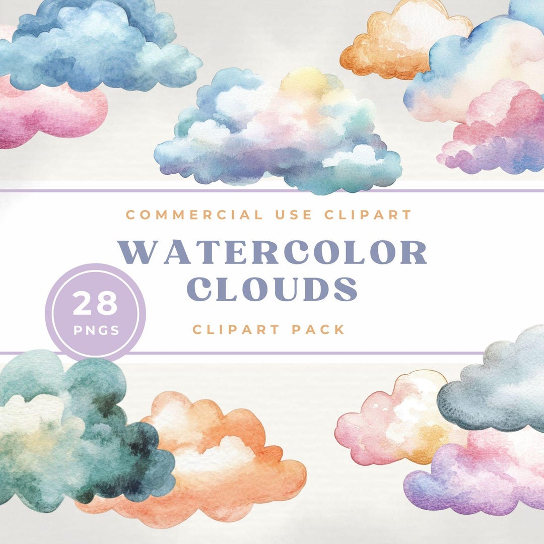 Watercolor Clouds Clipart - Cute Weather Illustrations - Digital ...