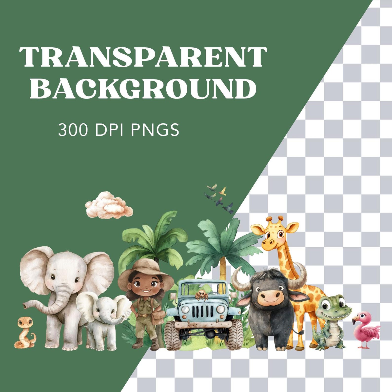 Safari Jungle Clipart, Baby Animals Clipart, Watercolor Digital ...