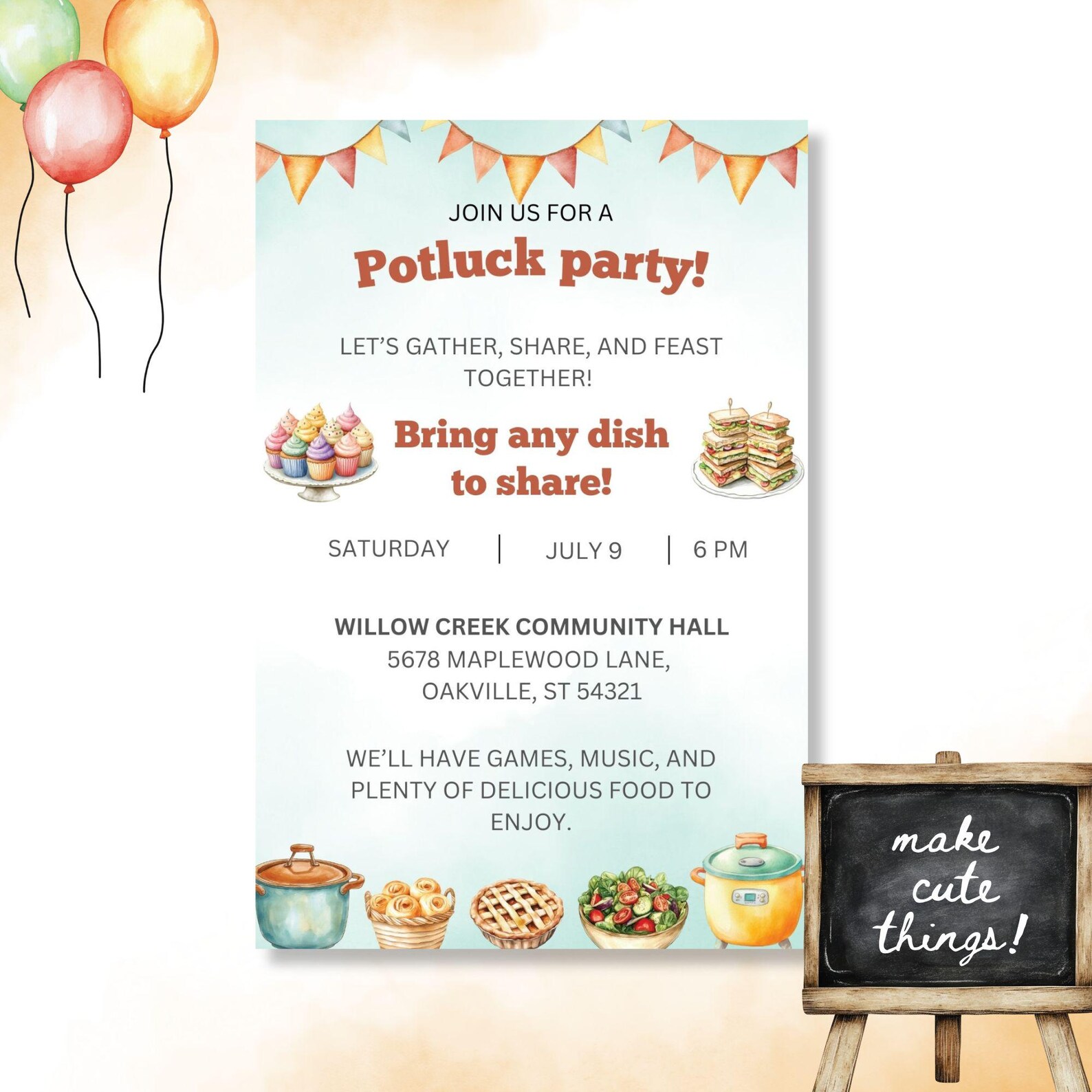 Potluck Clipart Bundle - Watercolor Food Graphics - Casserole & Cupcake ...