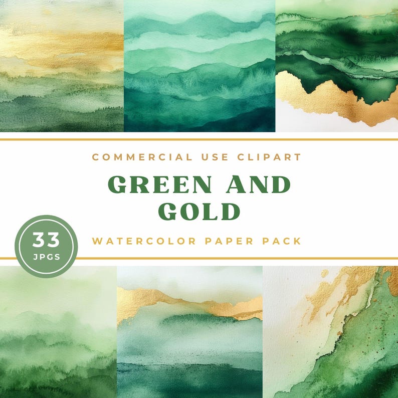 Green and Gold Watercolor Digital Paper - Printable Textures for ...