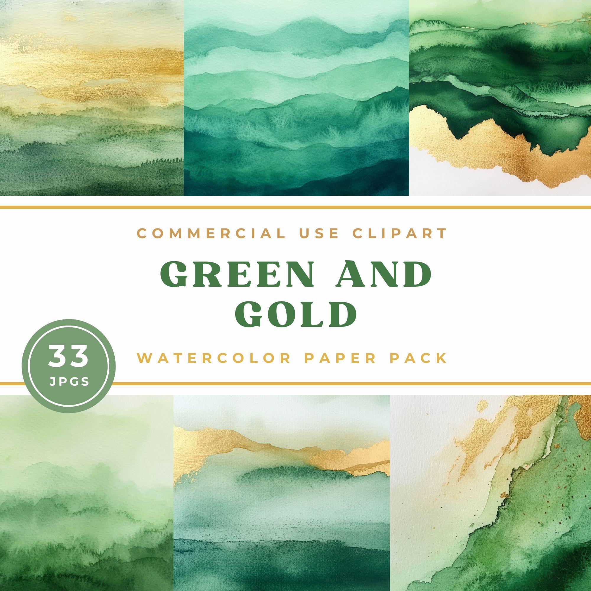 Green and Gold Watercolor Digital Paper - Printable Textures for ...