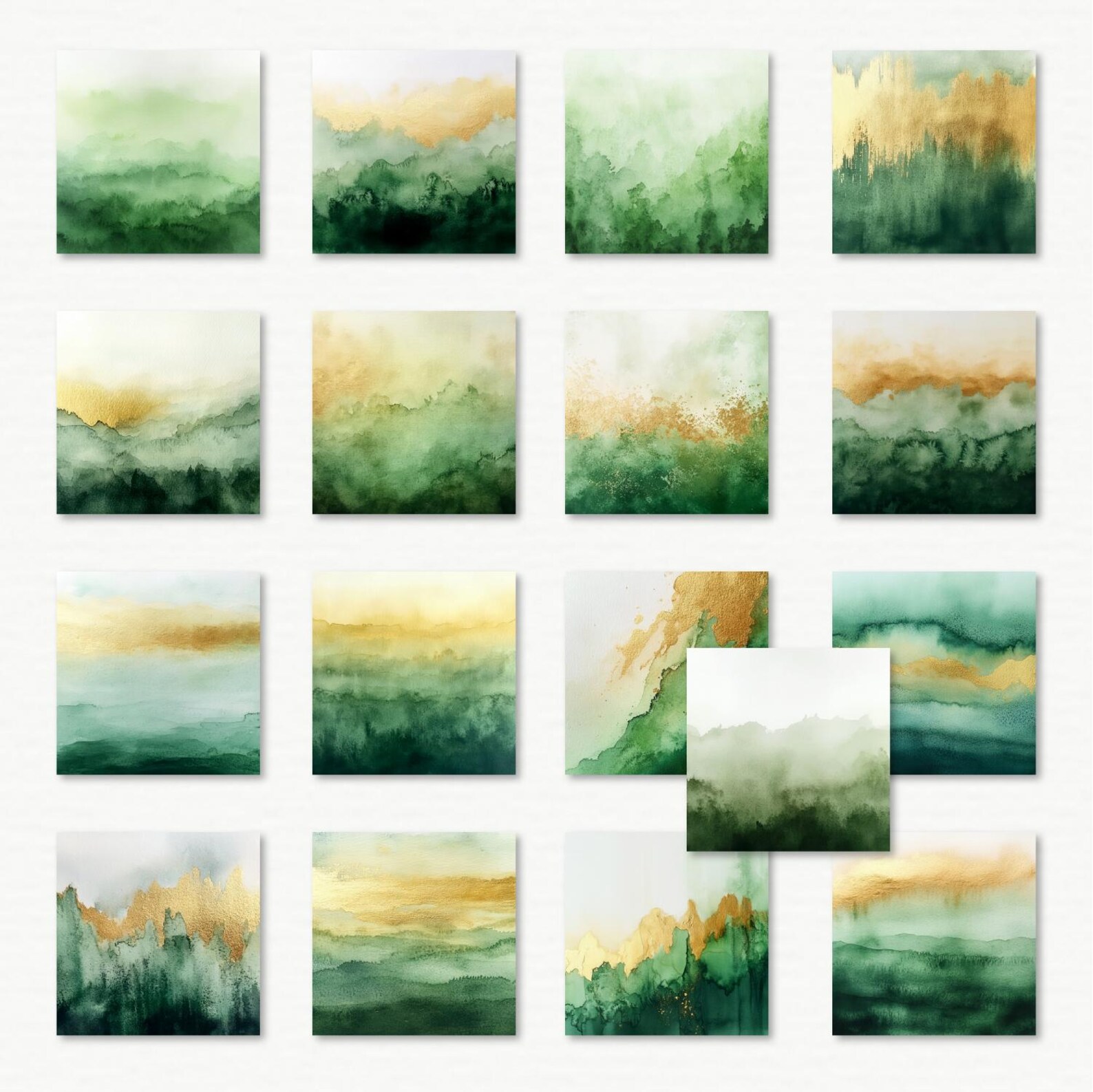 Green and Gold Watercolor Digital Paper - Printable Textures for ...