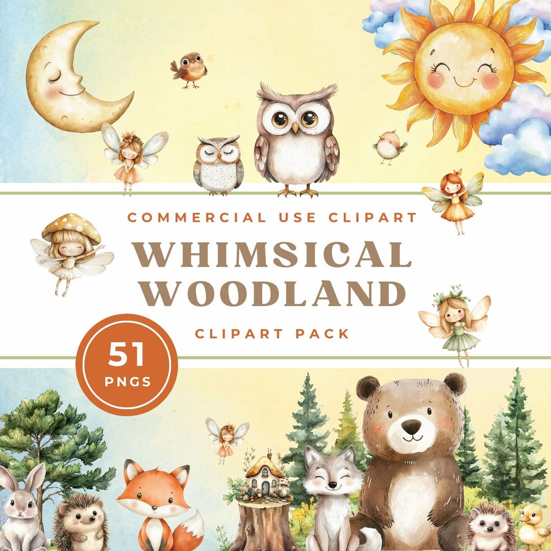 Whimsical Woodland Animals Clipart - Cute Forest Creatures - Digital ...