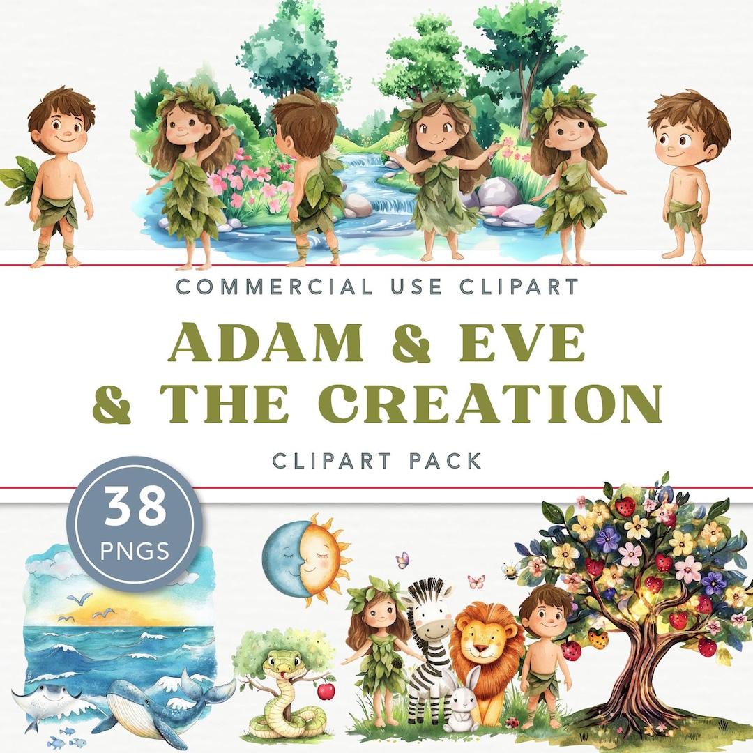 Adam Eve Clip Art, 7 Days of Creation, Bible Story Clipart, Garden of ...
