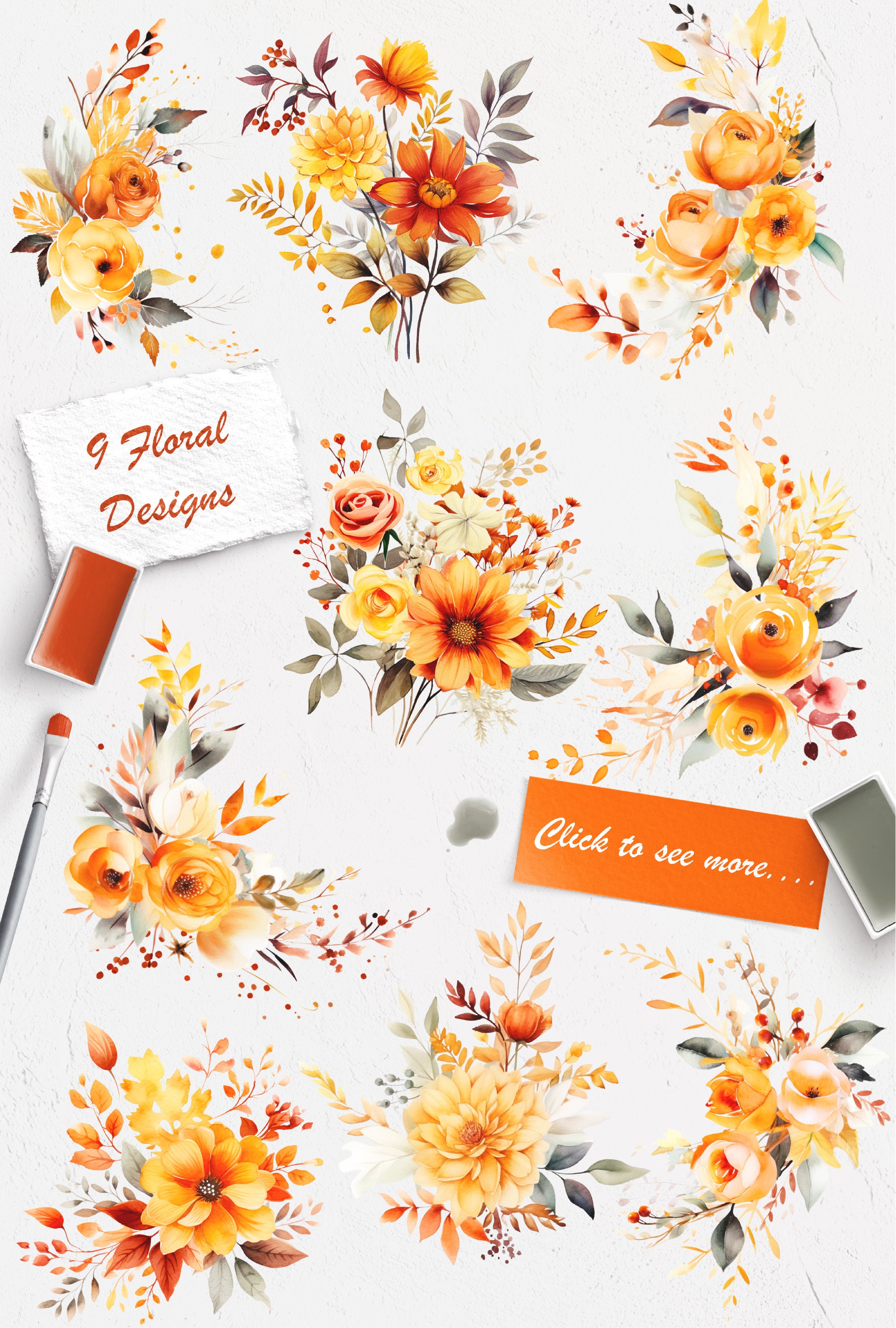 Fun Fall Floral Clip Art Bundle | Transparent Background Digital ...