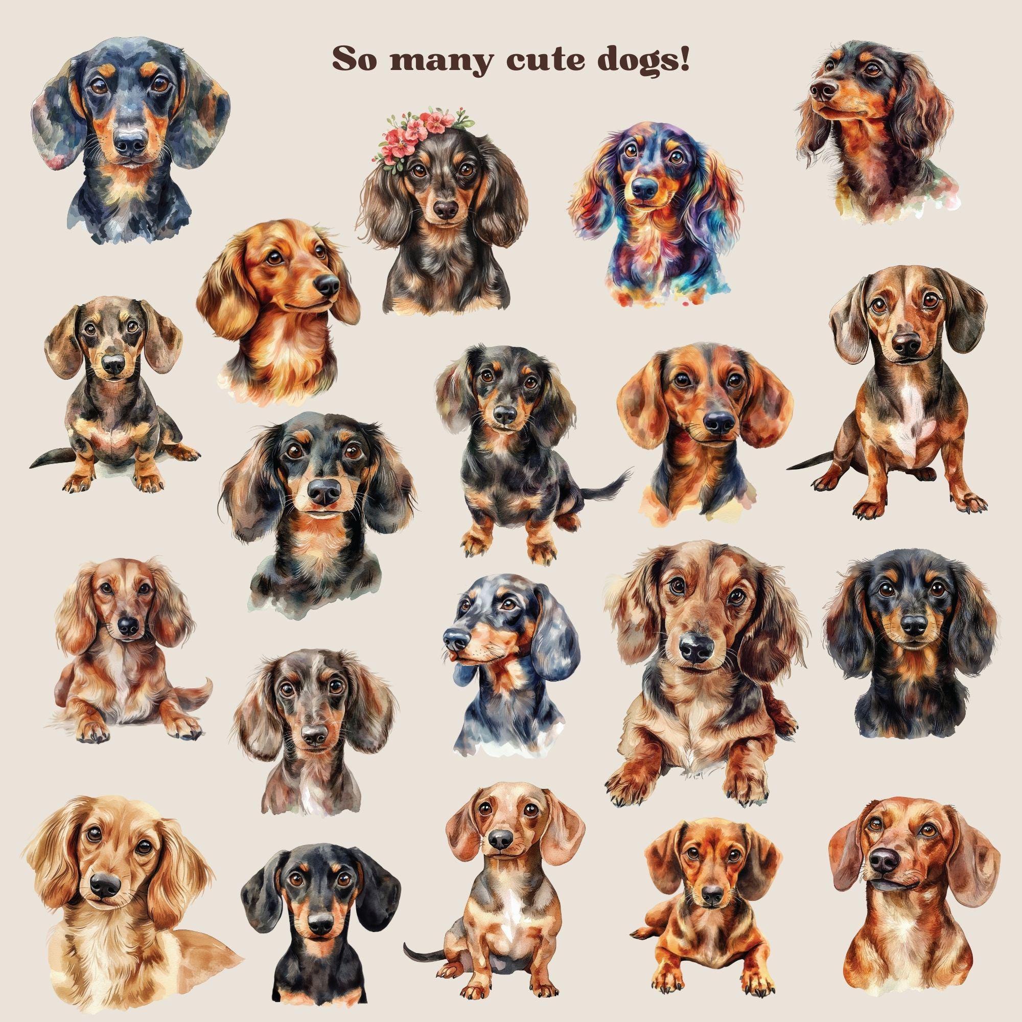 Dachshunds Dog Clip Art - Long Hair Dachshunds - Commercial Use Clip ...