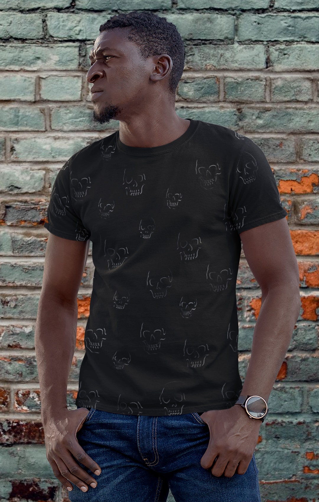 Black and White Skulls All Over Print T-shirt, Horror Shirt, Skulls ...