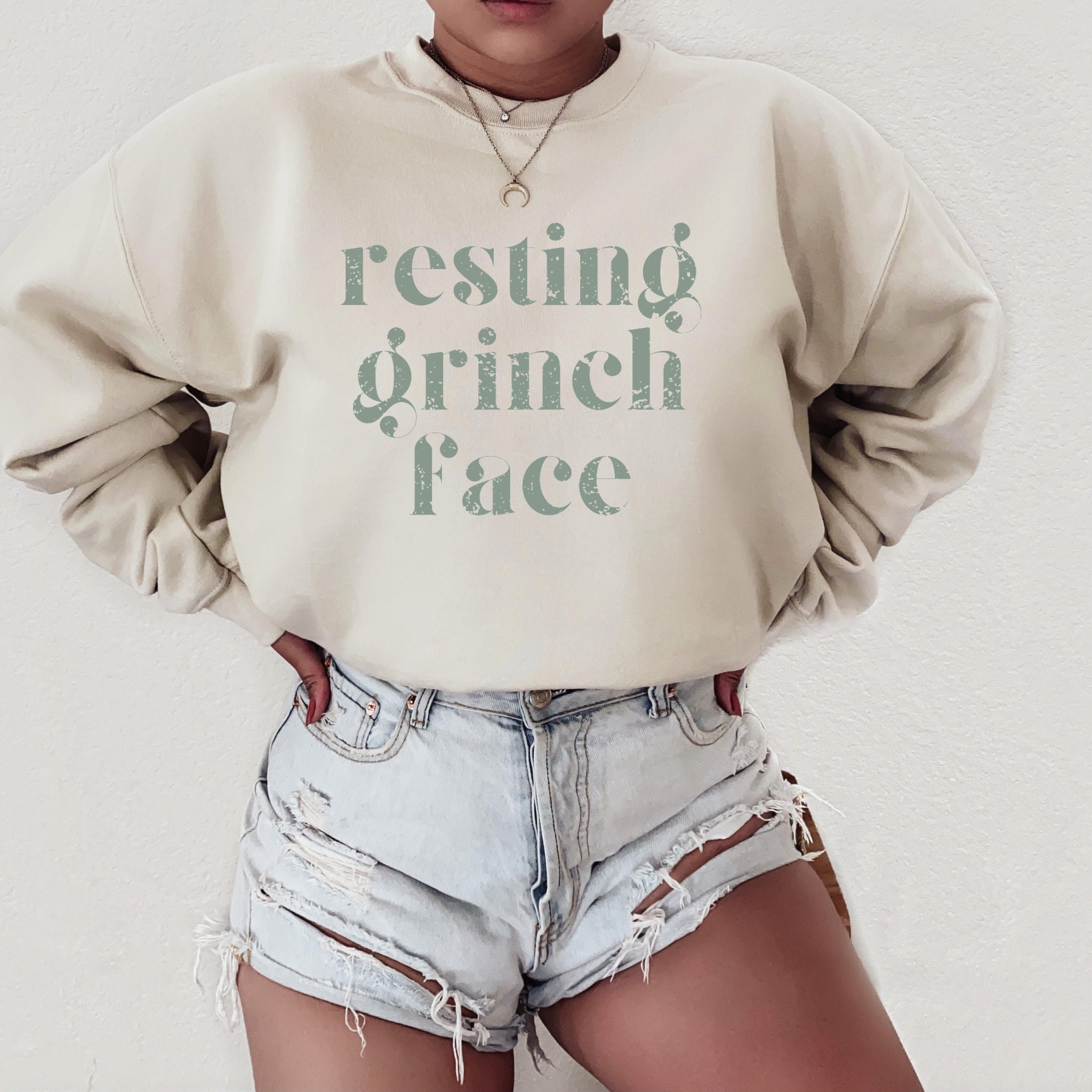 Resting Grinch Face. the Grinch. Christmas Crewneck. Trendy Xmas ...