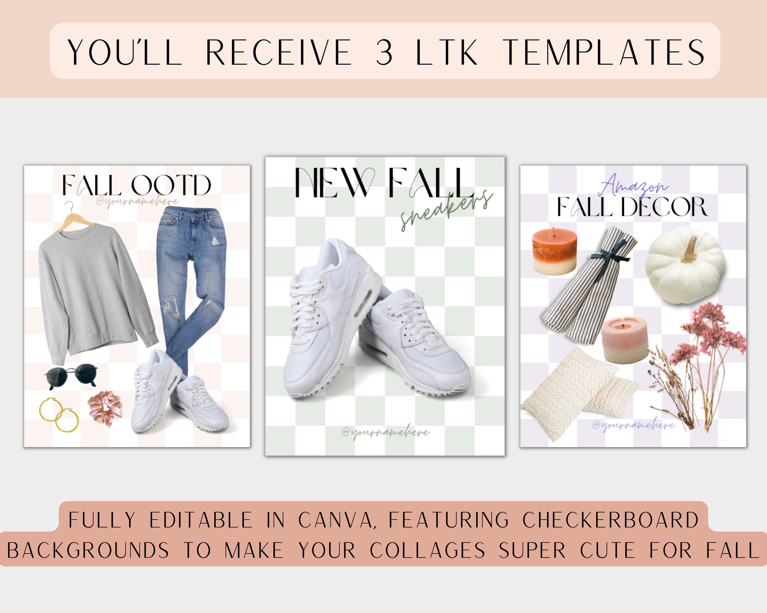 Fall LTK Template | Checkerboard Collage for Canva (digital Download ...