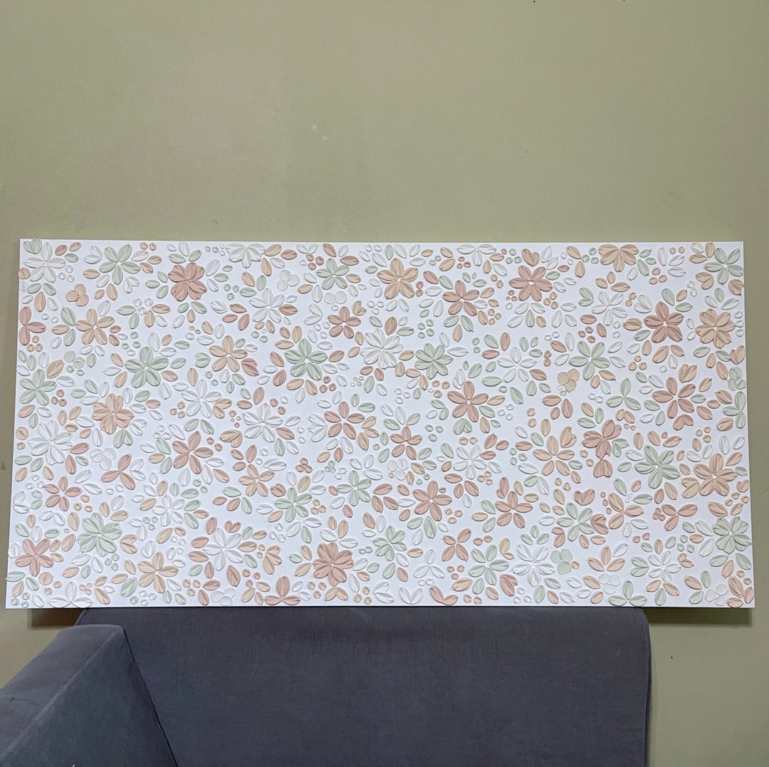 Original 3D Textured Neutral Wall Art, Brown-white-green Sage 3D Floral ...