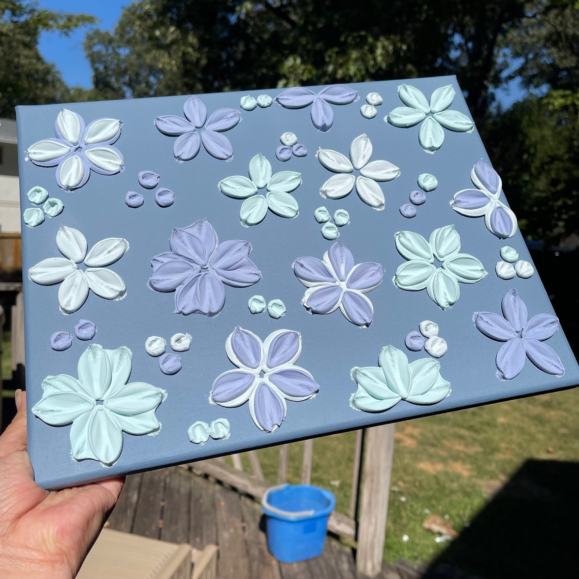 Azure 3D Textured Blue Flower Art Painting, 3D Shades of Blue Floral ...