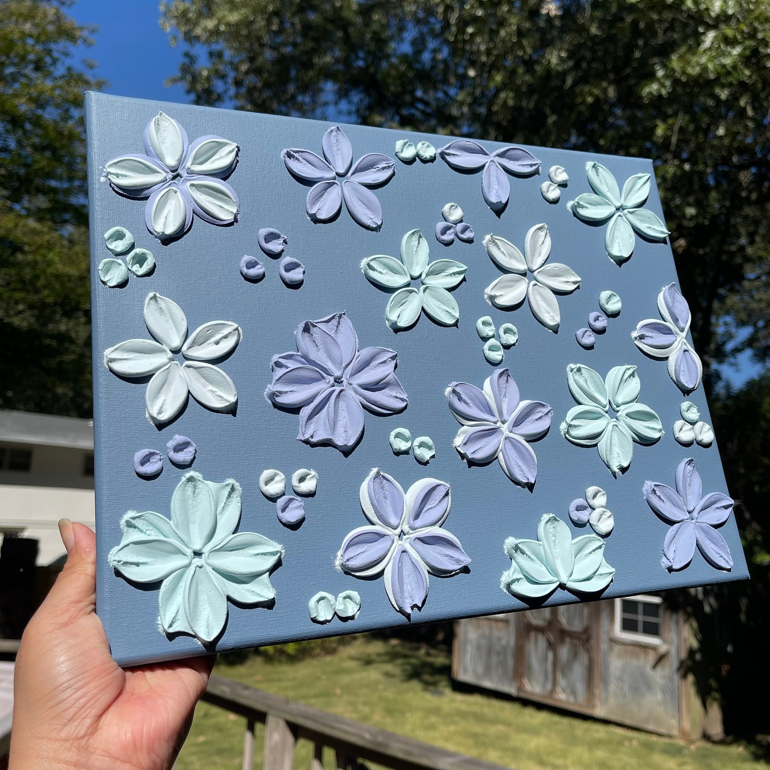 Azure 3D Textured Blue Flower Art Painting, 3D Shades of Blue Floral ...