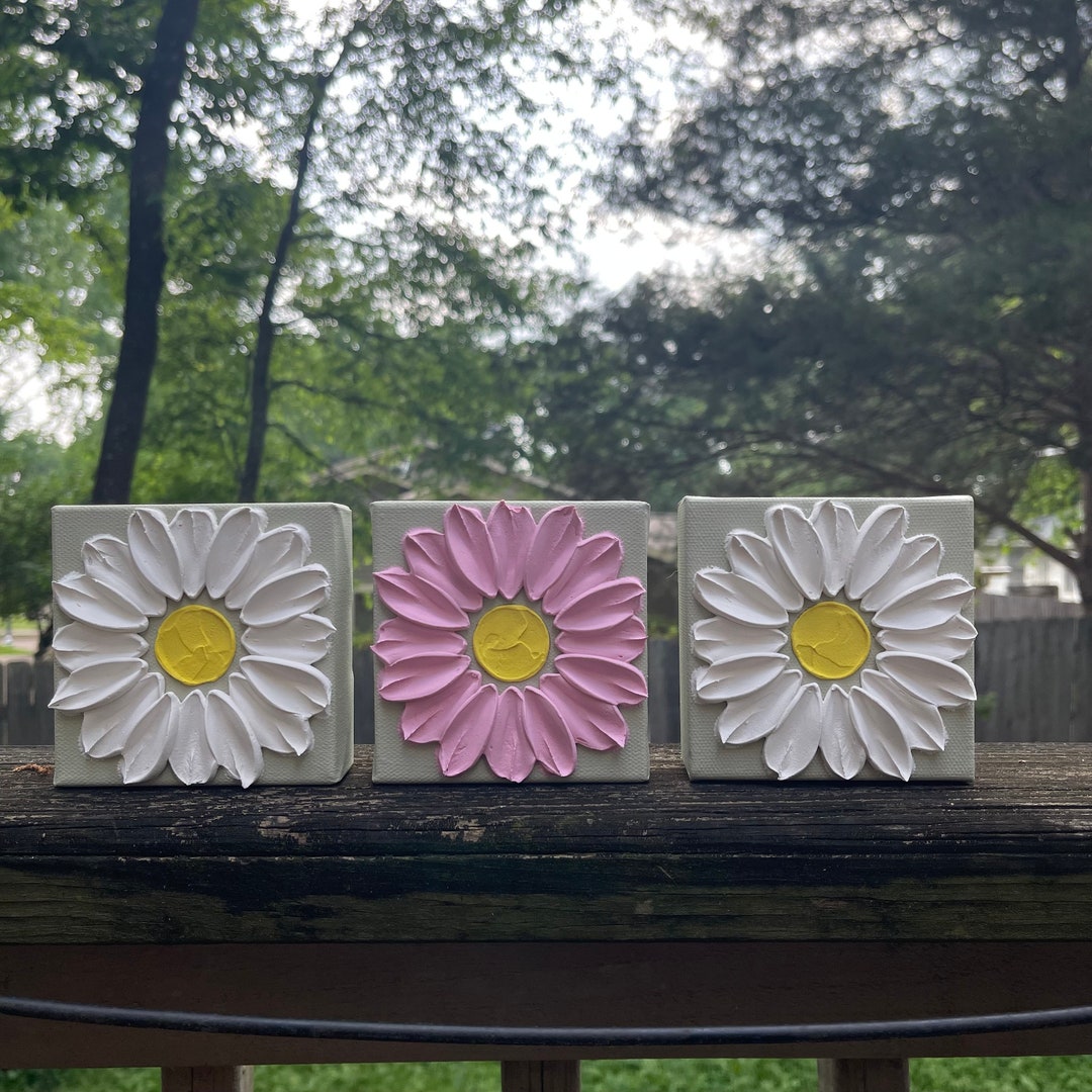 Set of 3 Mini Textured 3D Beautiful Flower Paintings, Girl Nursery ...