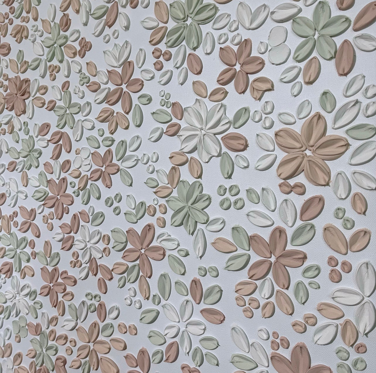 Original 3D Textured Neutral Wall Art, Brown-white-green Sage 3D Floral ...