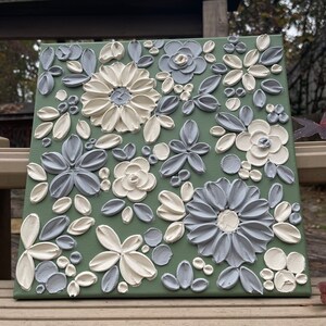 Blue Gray Flower Wall Art, Neutrals 3D Floral Painting, Moody Decor ...
