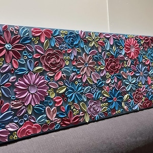 Set Of 2 3d Textured Flower Paintings 3d Multicolor Floral Wall Art