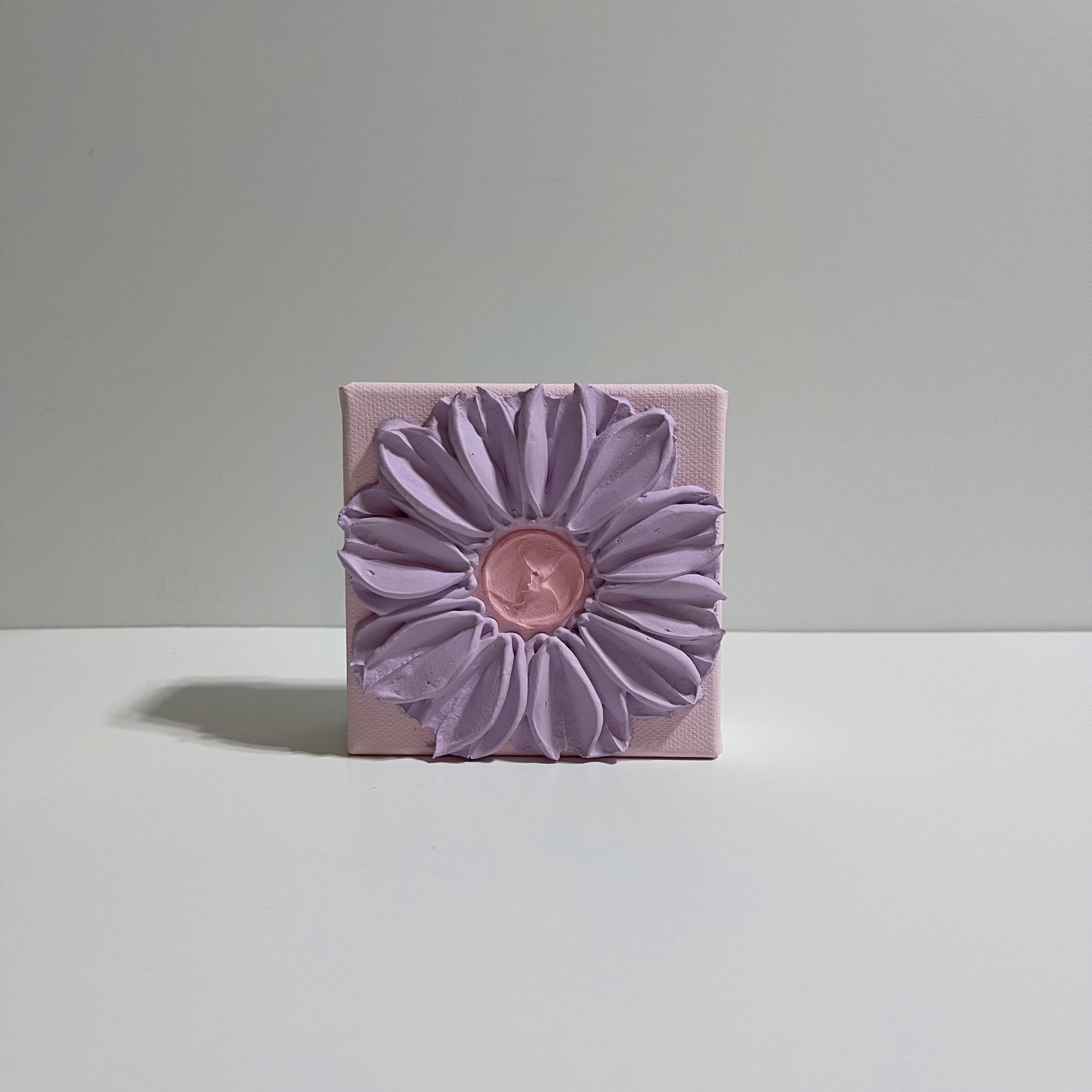 Mini Cute Lilac Floral Painting, 3D Textured Lilac Flower on Pink Mini ...