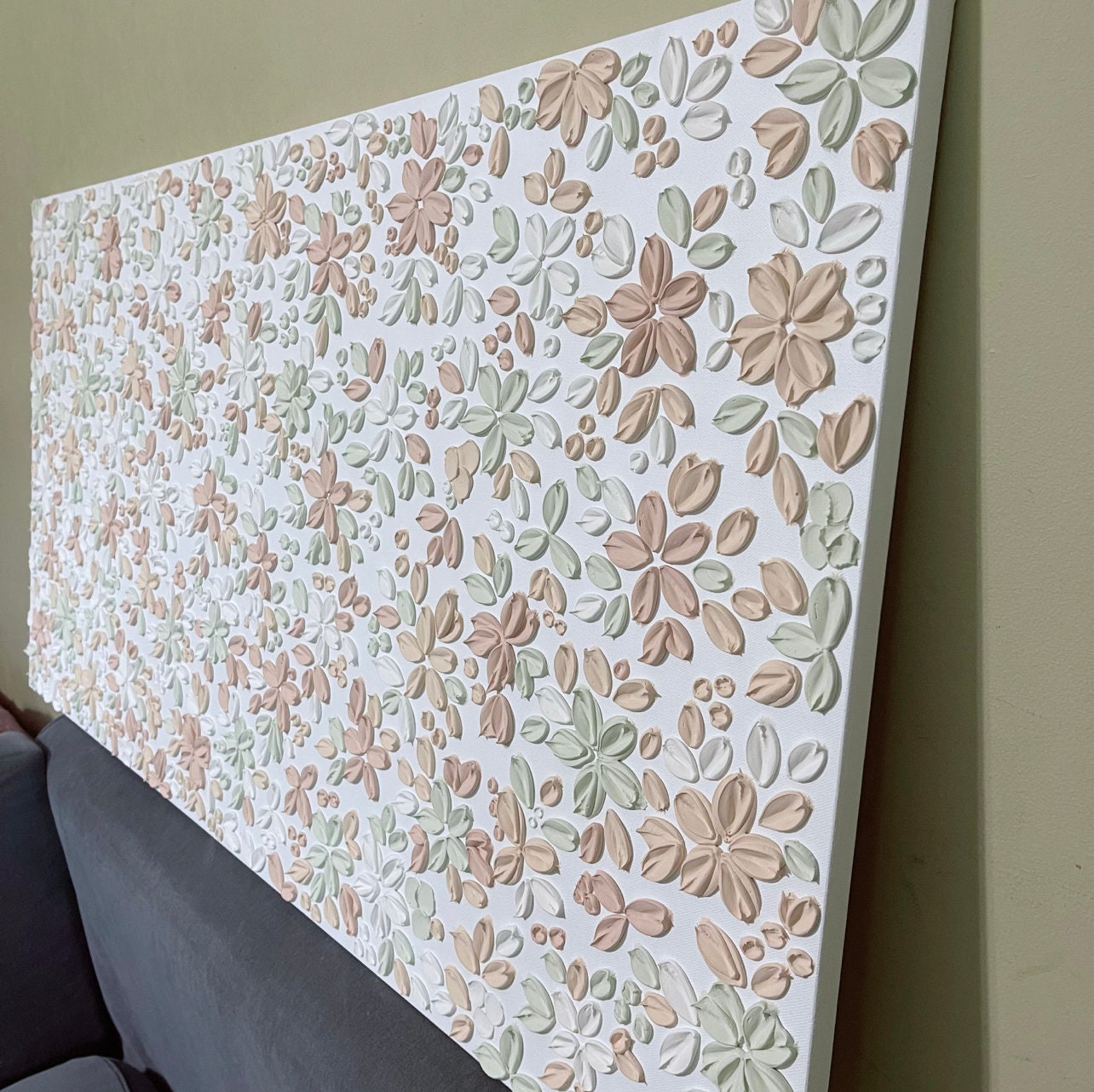 Original 3D Textured Neutral Wall Art, Brown-white-green Sage 3D Floral ...