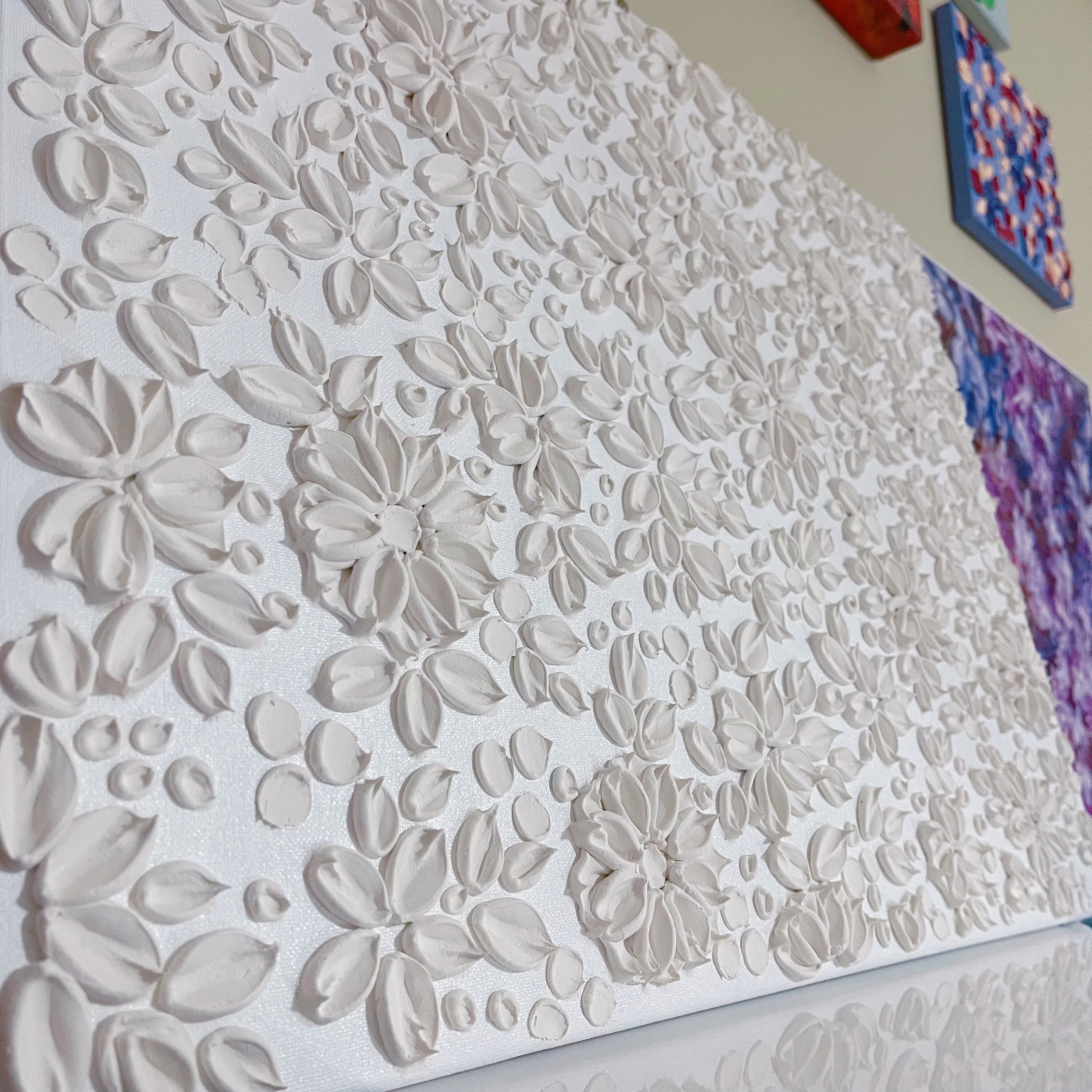 3D White Wall Art, Modern Wall Art, 3D Textured White Floral Art, Home ...