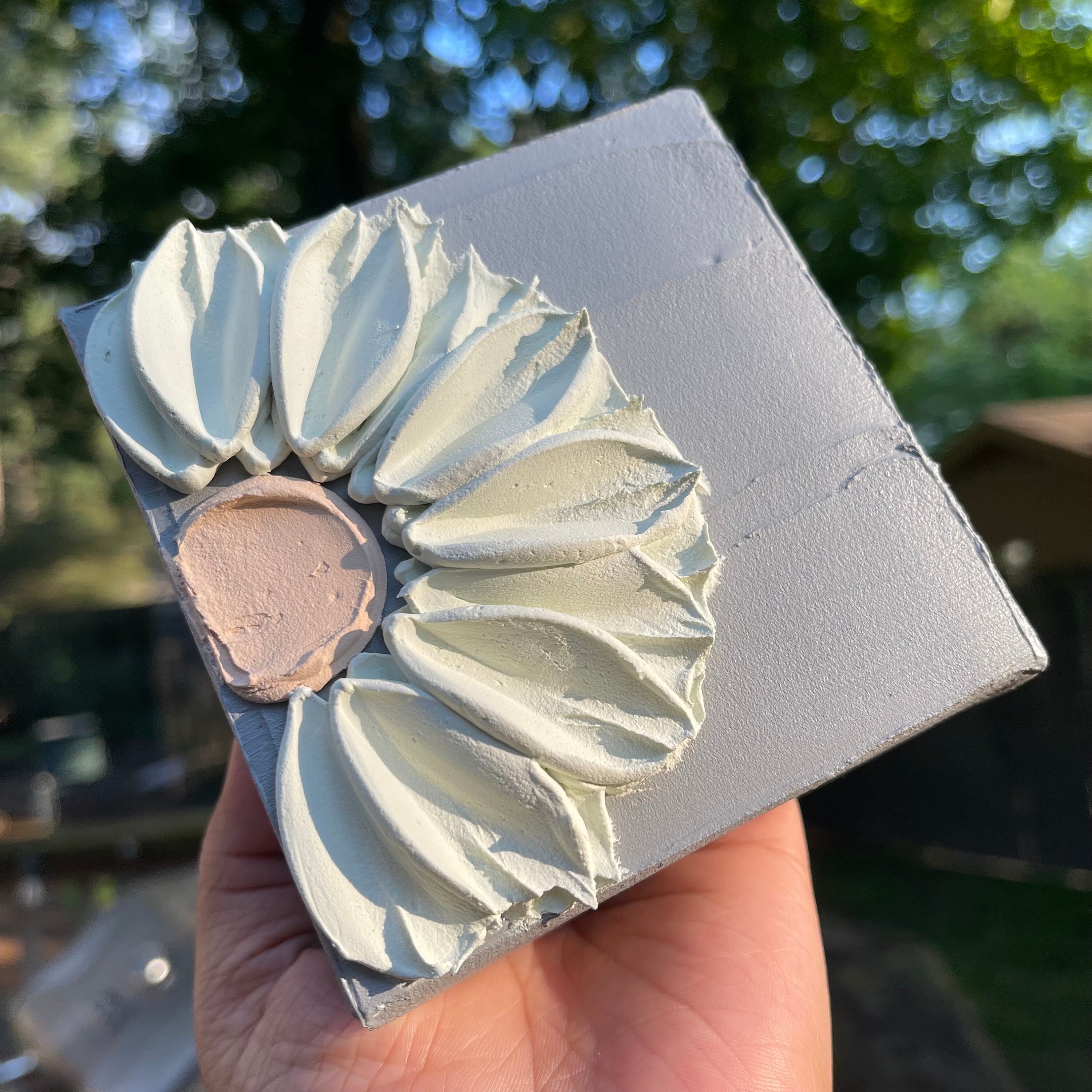 3D Mini Textured Sage Green Flower Painting on A Textured Grey Mini ...