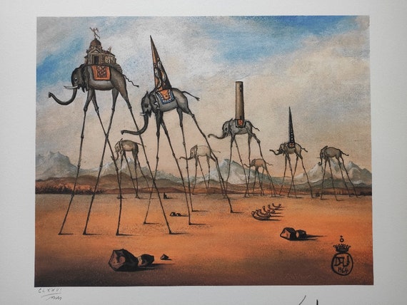Salvador Dali Elephants Drawing