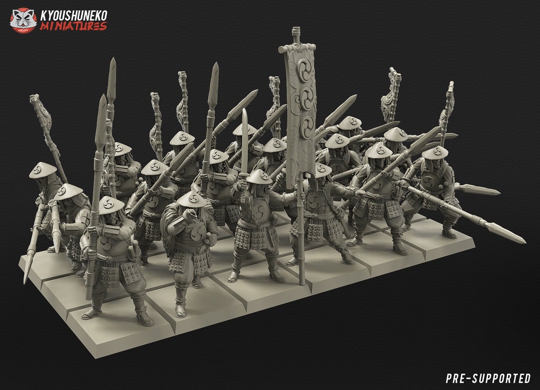 Japanese Ashigaru Spearmen Unit 18x | Kyoushuneko Miniatures | 30mm ...