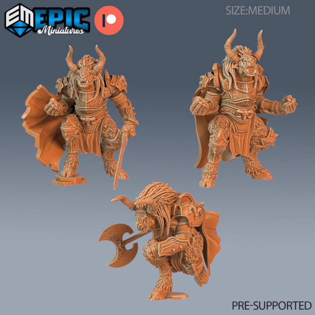 Wooly Minotaur Paladin 28mm Scale Dungeons and Dragons Miniatures for Tabletop Gaming Wargaming ...