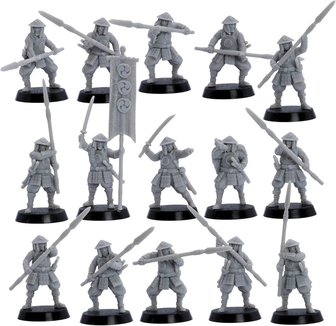 Ashigaru Spearmen Unit – 15 Samurai Miniatures With Command | 30mm ...