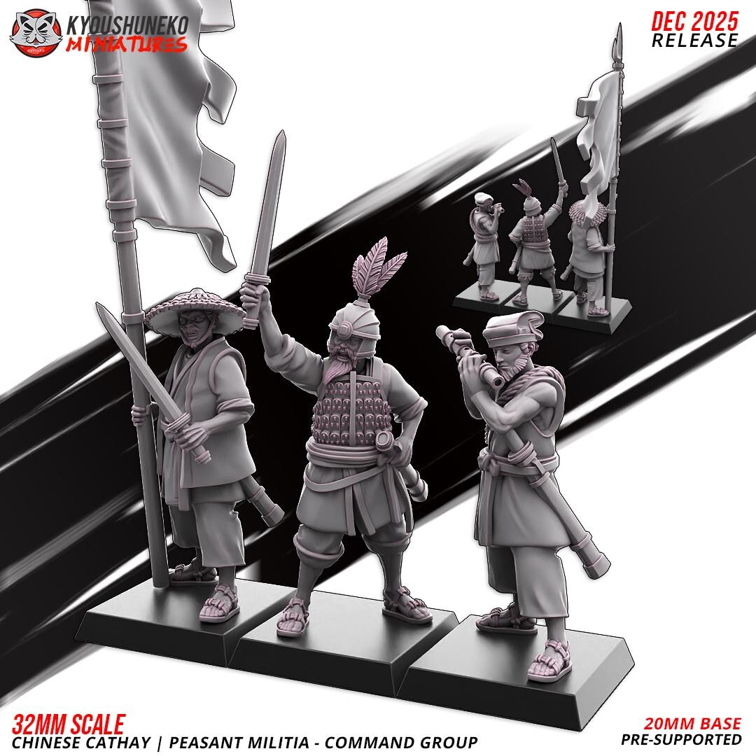 Peasant Militia Command Group Miniatures (3x) | 32mm Fantasy Army Unit ...