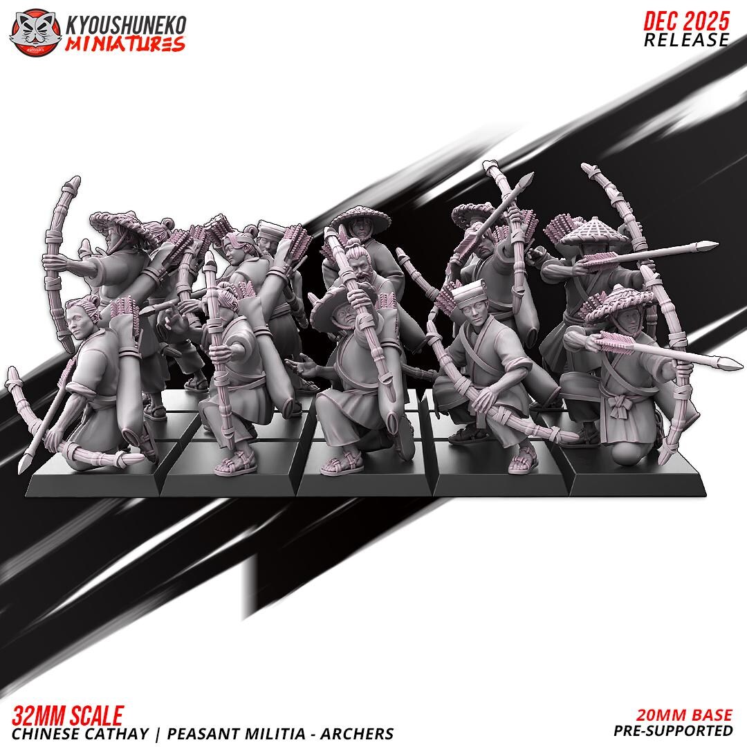 Peasant Militia Archer Miniatures Set (15x) | 32mm Fantasy Army Unit ...