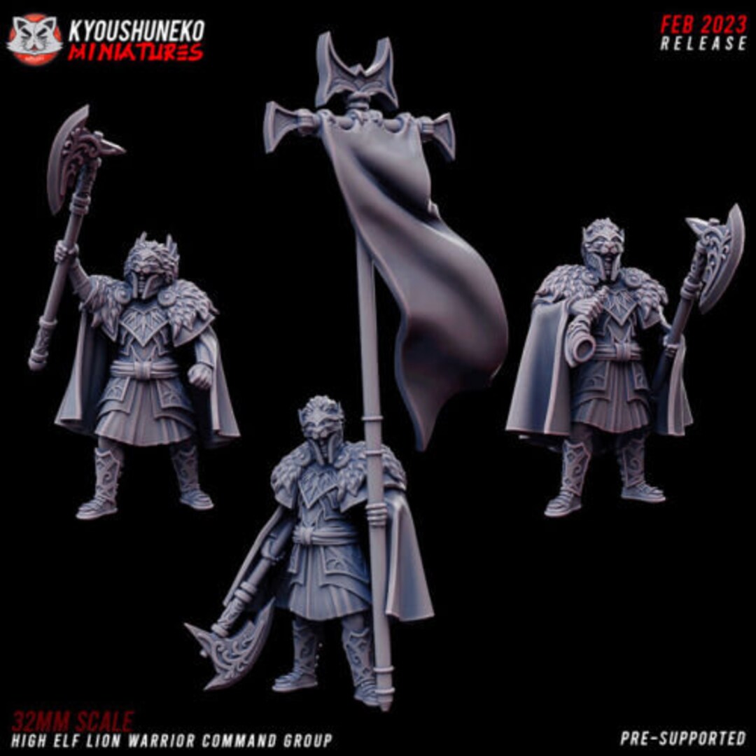 Kyoushuneko Miniatures Nippon X3 Elf Lion Warrior Command Unit | 15mm ...