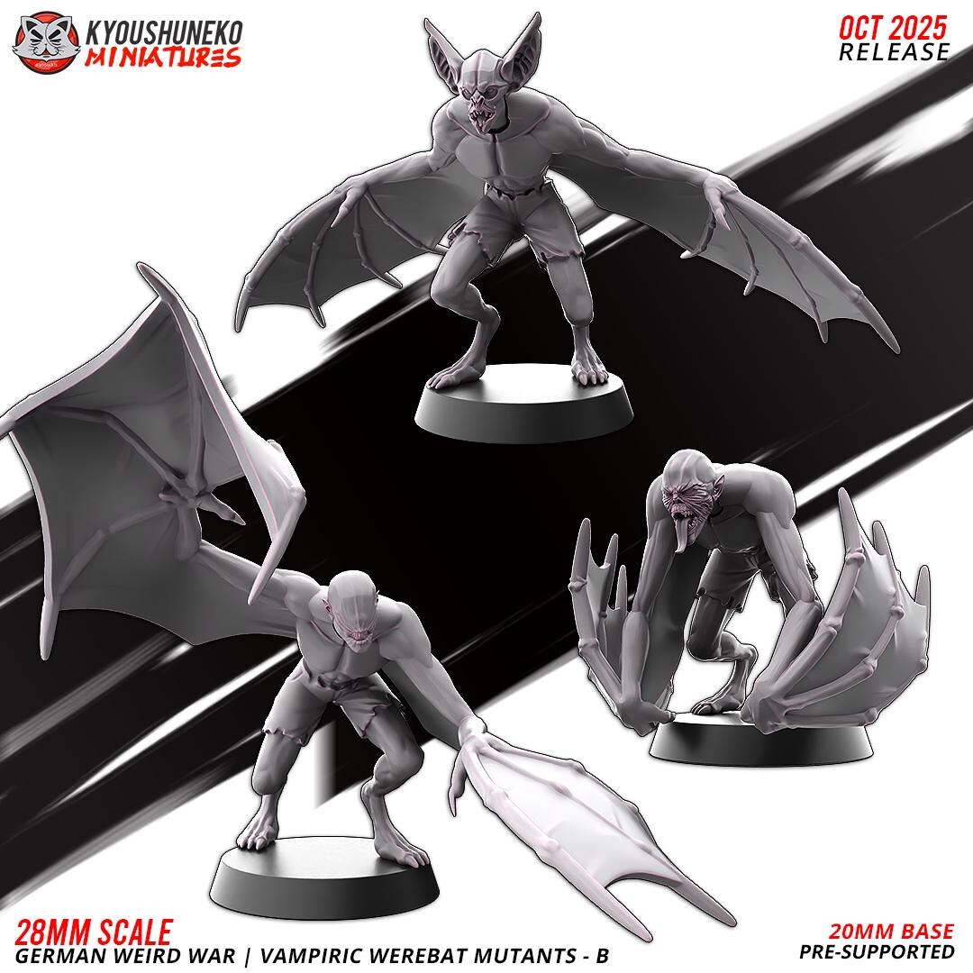 Vampiric Werebat Mutants B (28mm Scale) German Weird War | Sci-fi ...