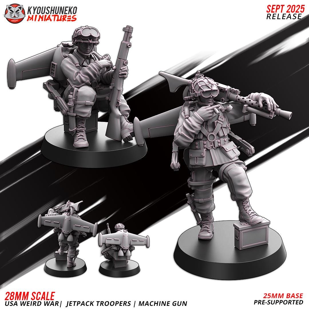 Jetpack Troopers – Machine Gun | 28mm USA Weird War Miniature | Sci-fi ...