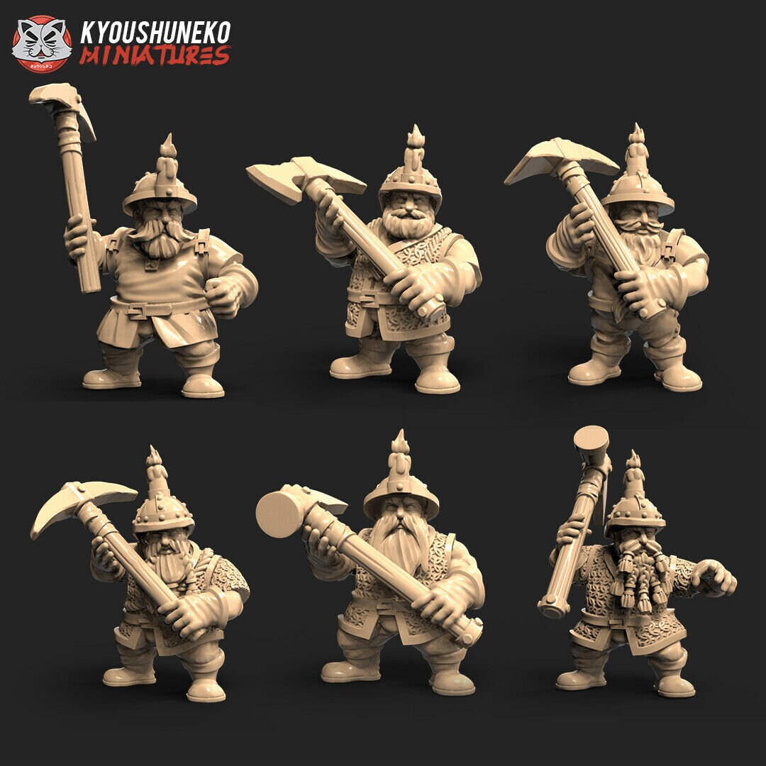Dwarf Miniatures Wargaming RPG Double Axe Merchants Dwarf Miners ...