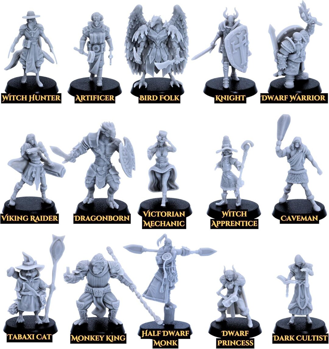 Playable NPC Miniatures Set – 15 Fantasy RPG Characters | 30mm Scale ...